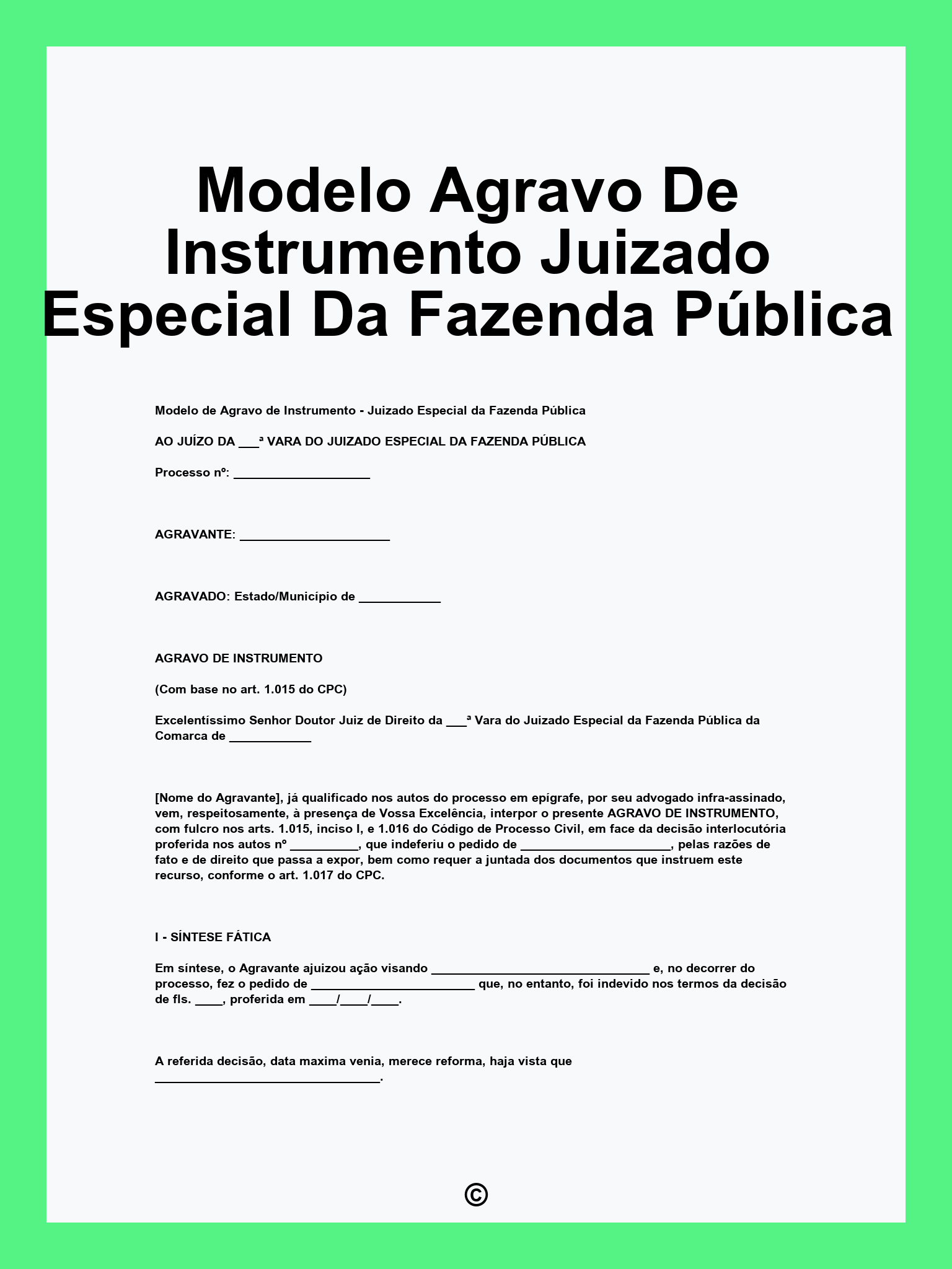 Modelo Agravo De Instrumento Juizado Especial Da Fazenda Pública