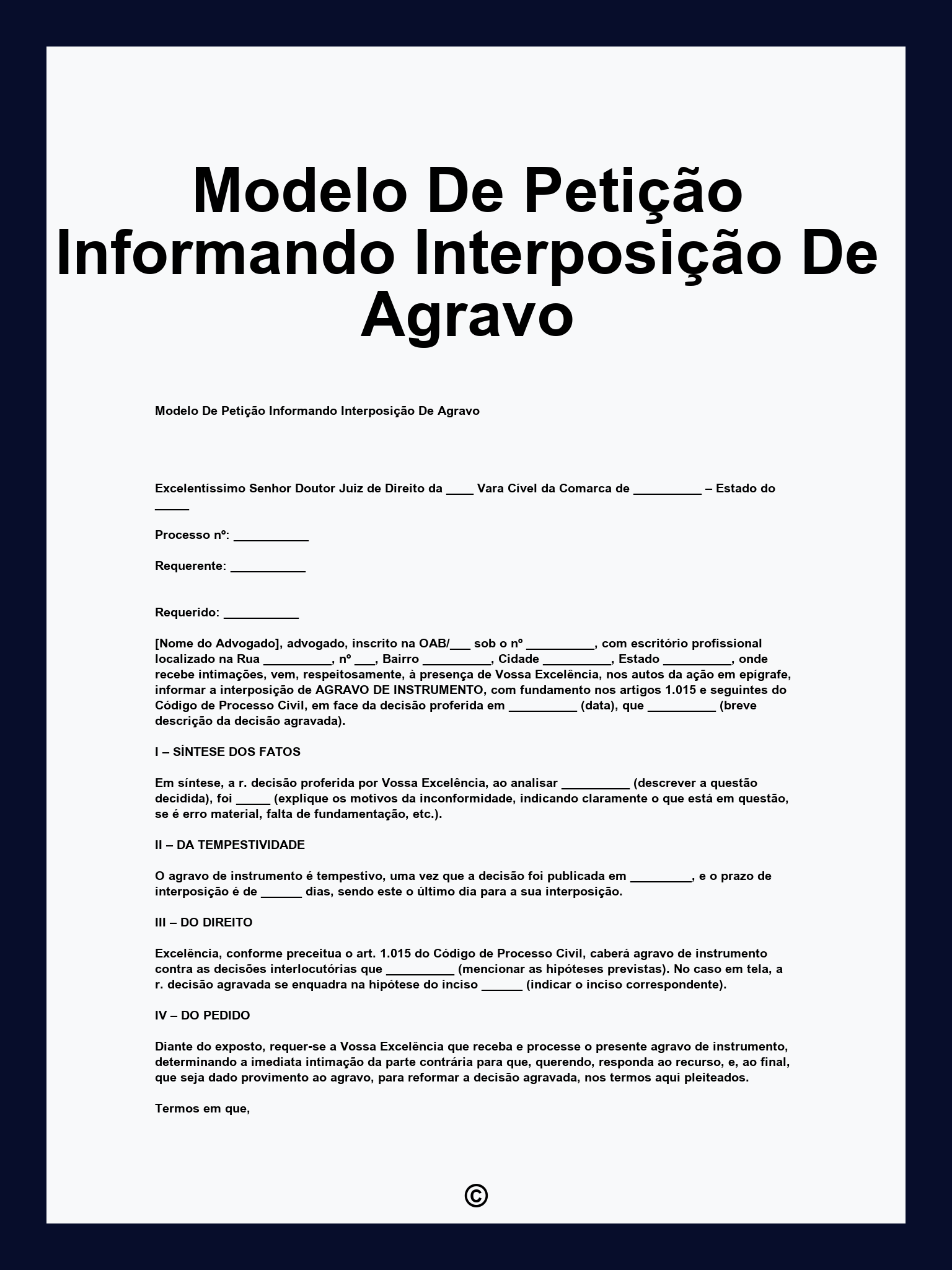 Modelo De Petição Informando Interposição De Agravo