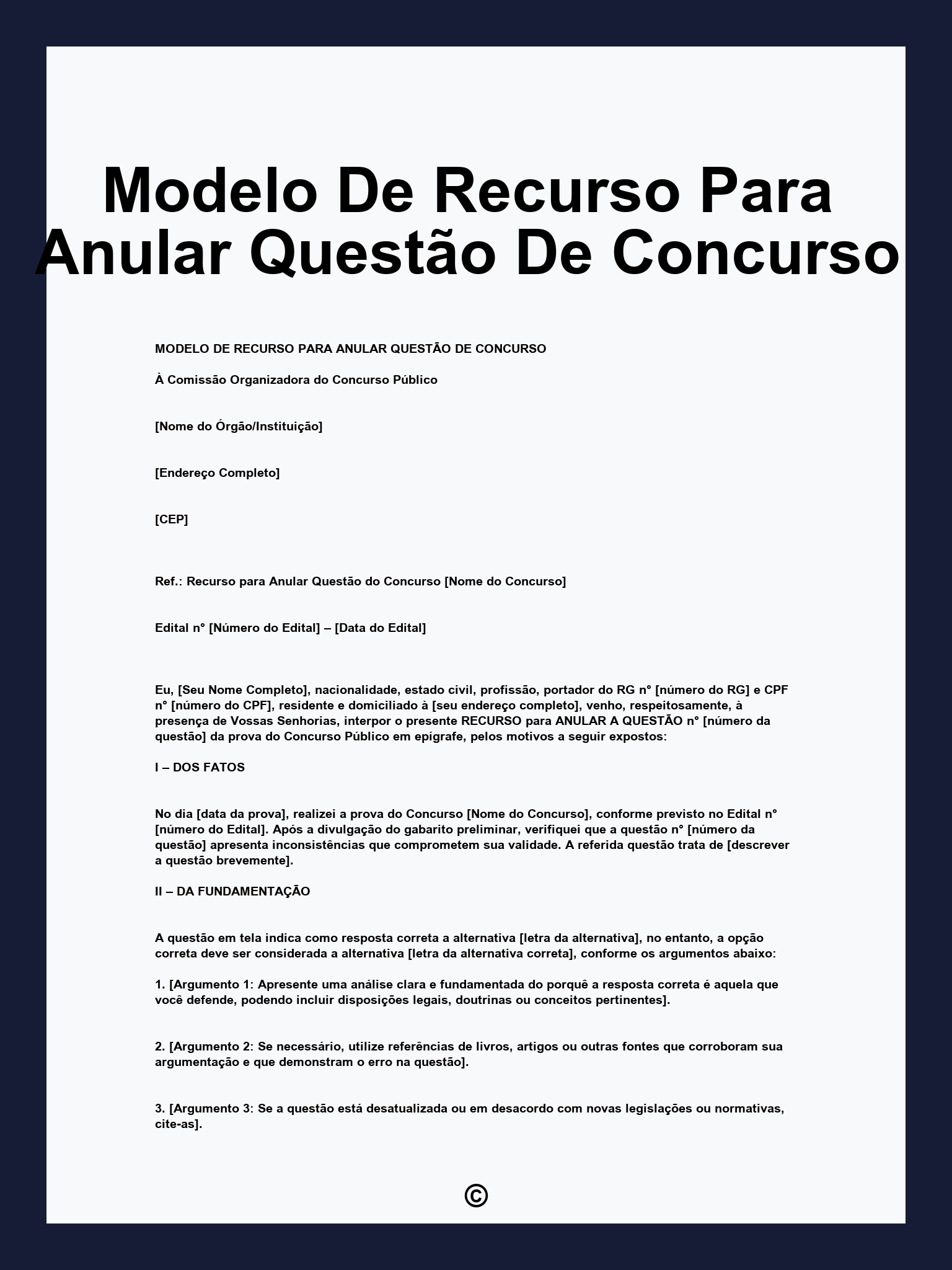 Modelo De Recurso Para Anular Questão De Concurso