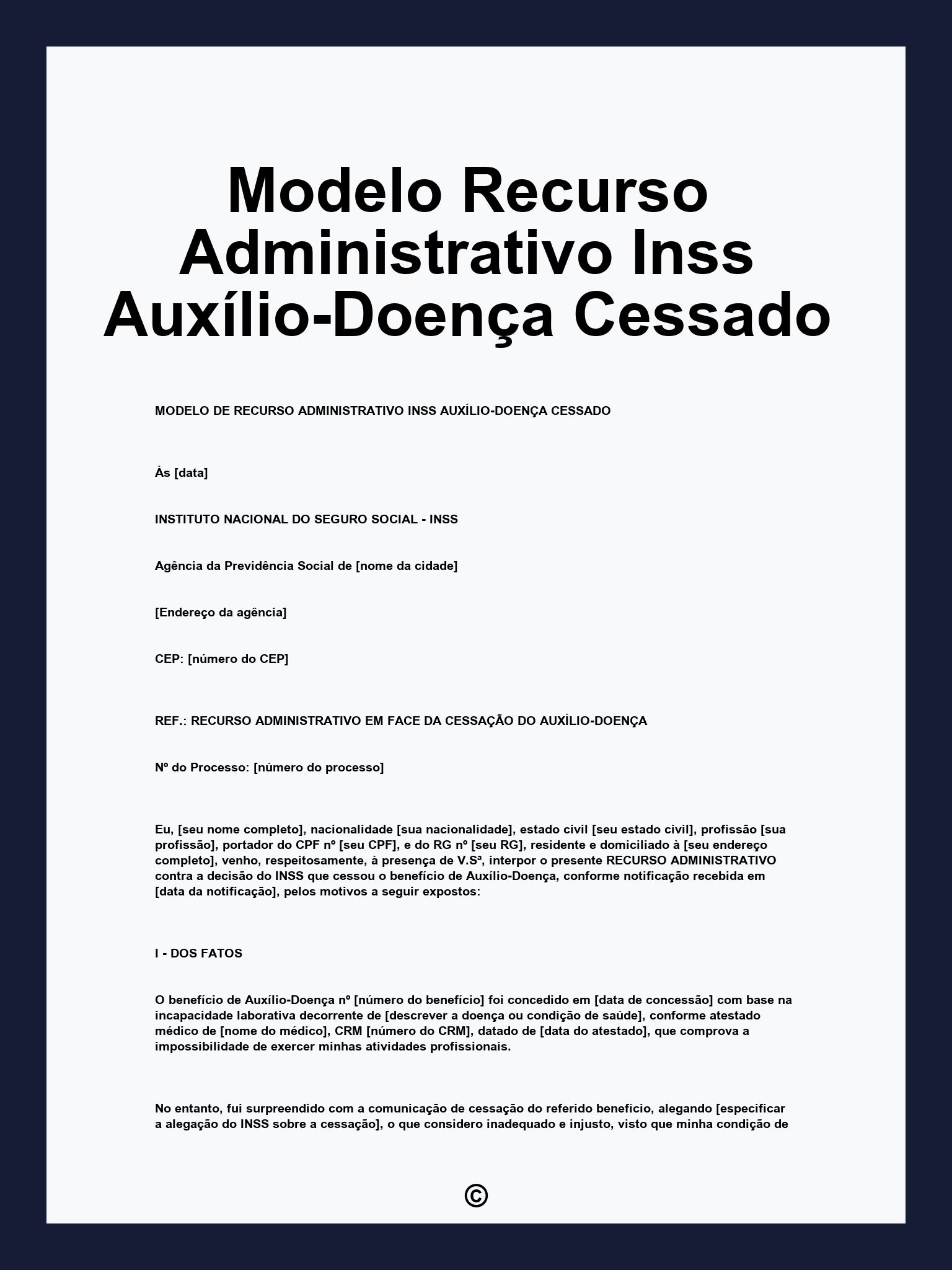 Modelo Recurso Administrativo Inss Auxílio-Doença Cessado