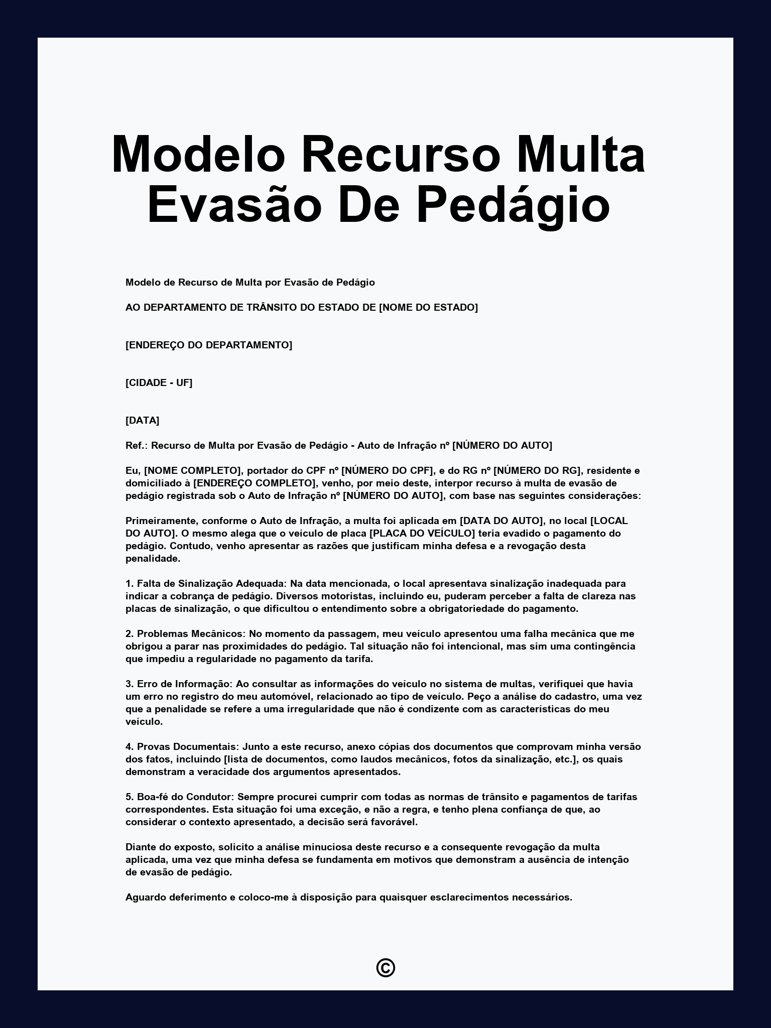 Modelo Recurso Multa Evasão De Pedágio