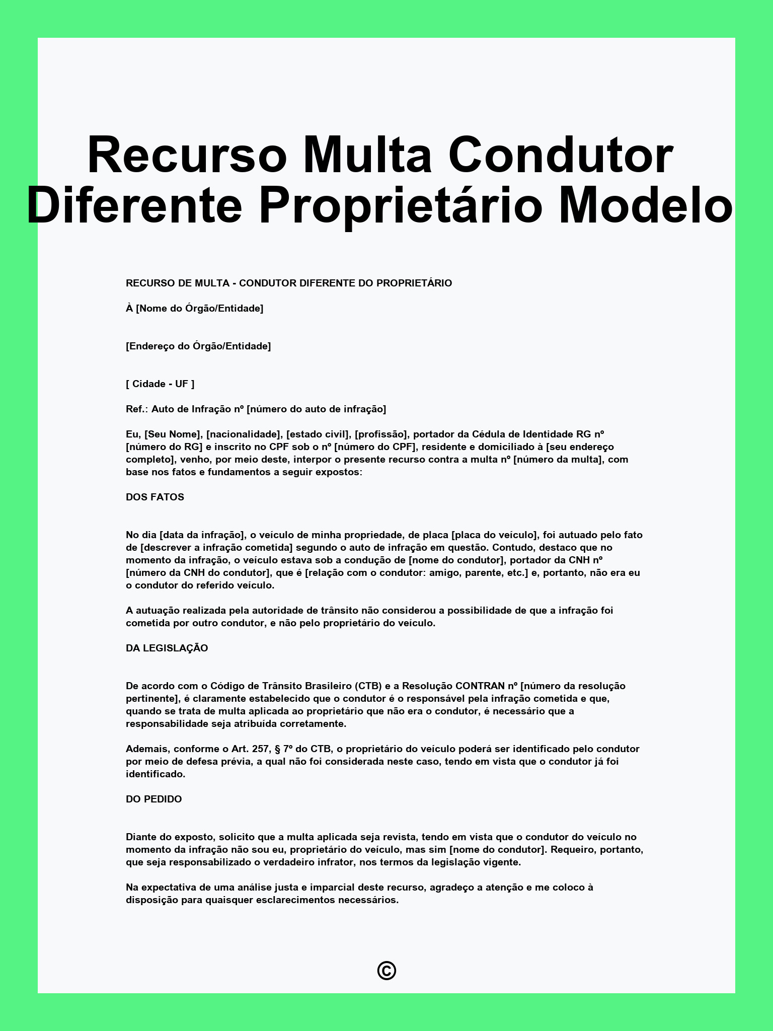 Recurso Multa Condutor Diferente Proprietário Modelo